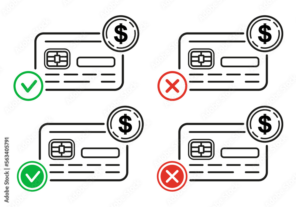 Vetor do Stock: Cancel and approved bank credit card payment, accept ...