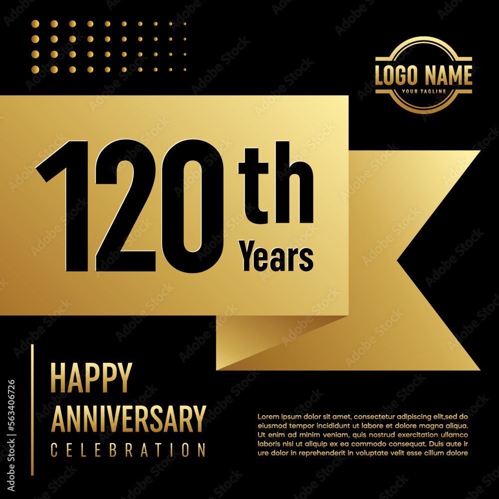 120th Anniversary template design with golden ribbon for anniversary celebration event ...