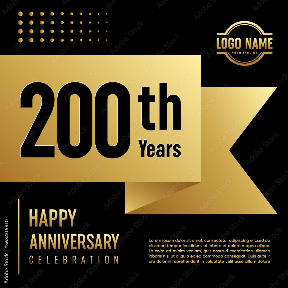 200th Anniversary template design with golden ribbon for anniversary ...
