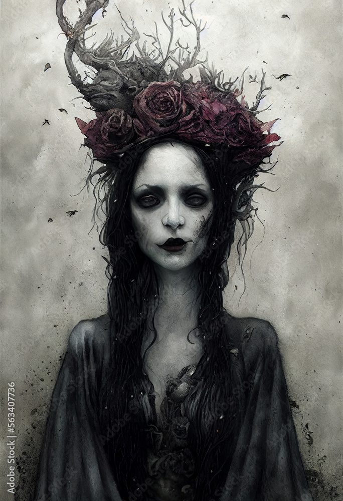 Vampiric Pagan Witch Queen with Crown of Brambles and Roses [Fantasy ...