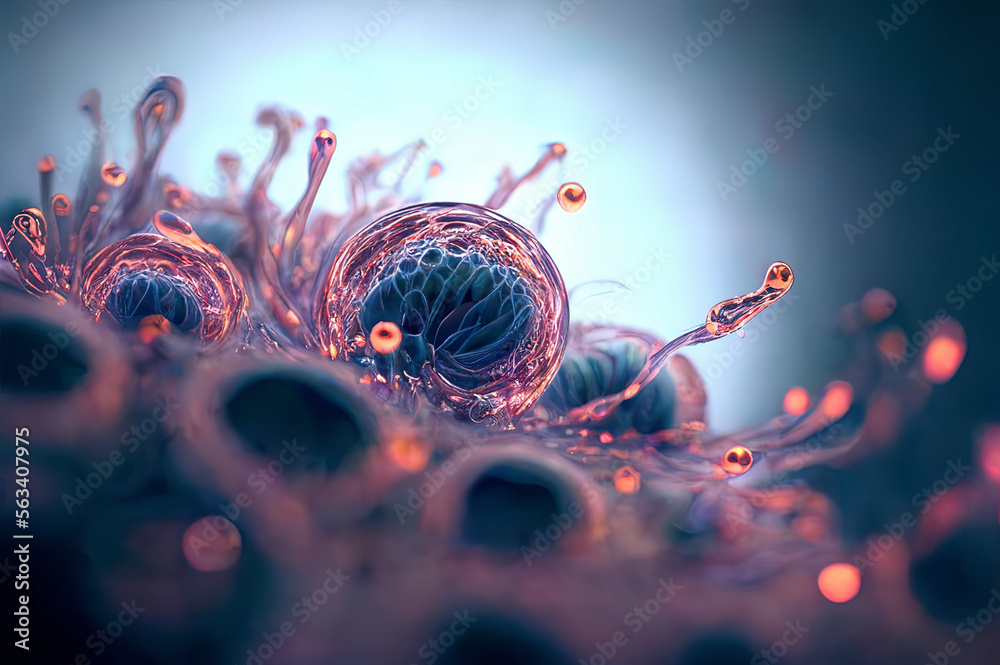 Microscopic electron macroscopic close view of cells and ovum attacked ...