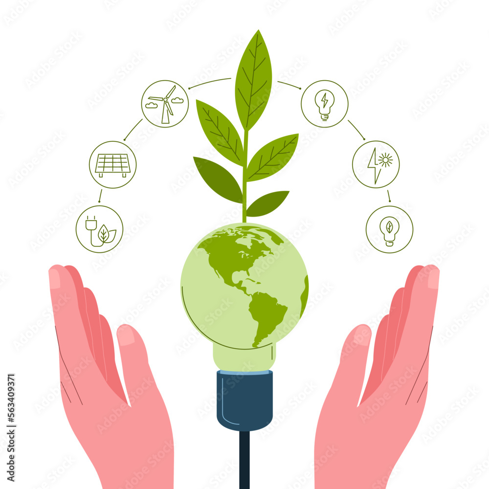 Save energy planet. Hands around the planet. Respect for natural resources. Saving natural ...