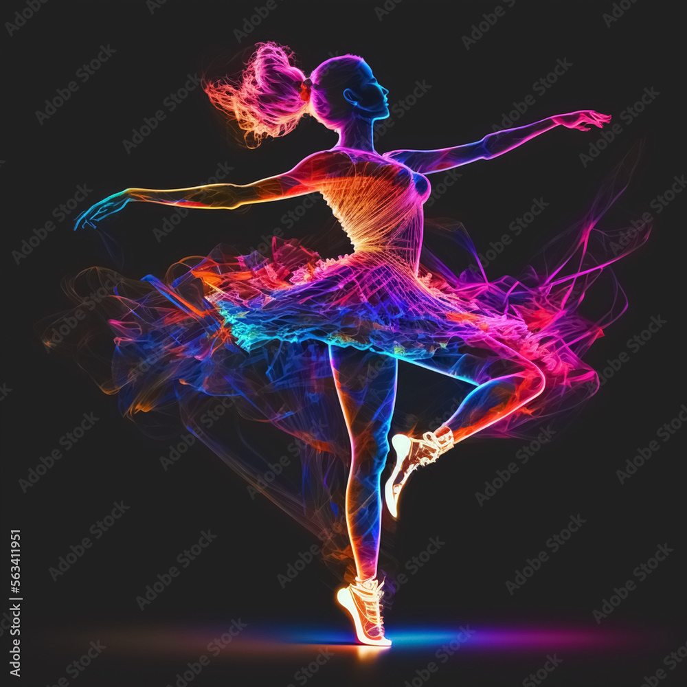 Dancer, neon-lit line art with bright colours. Generative-AI-assisted ...