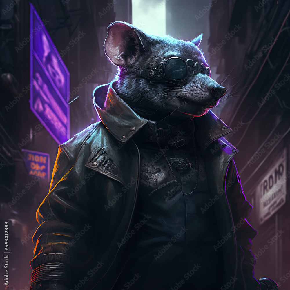 A cyberpunk rat in leather jacket stalks the mean streets of the red ...