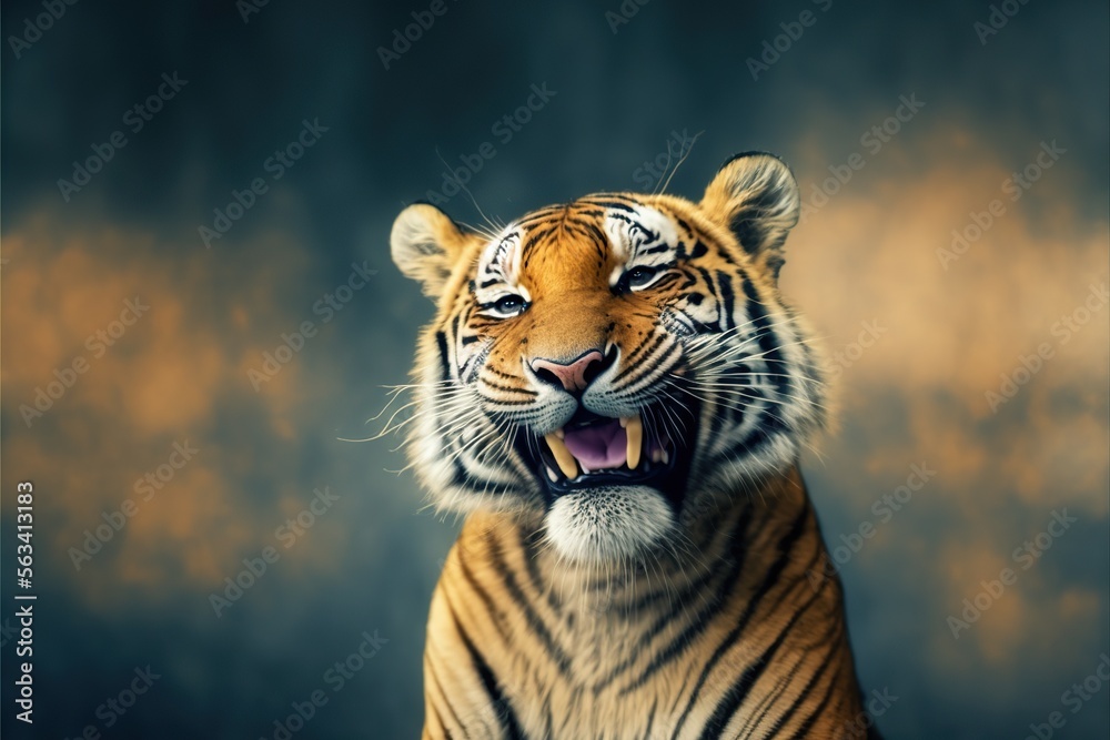 Cute smiling tiger copy space, created with Generative AI technology ...