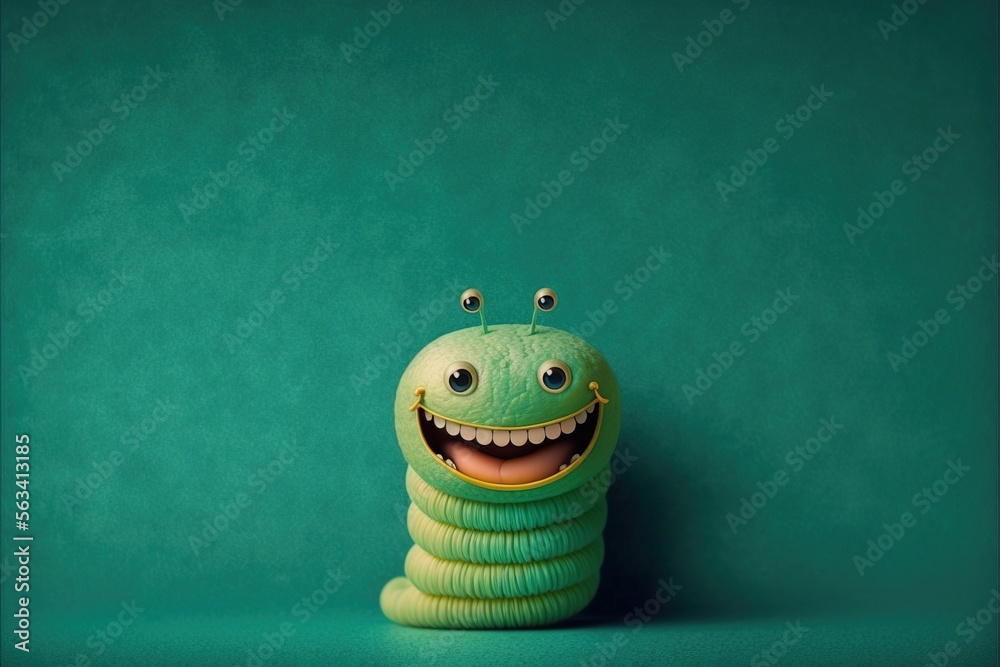 Cute smiling worm copy space, created with Generative AI technology ...