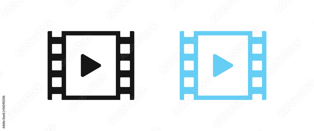 Video play icon. Movie symbol. Film roll signs. Media clip symbols ...