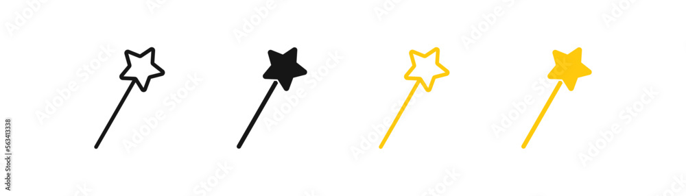 Wand icon. Magic stick symbol. Fairy signs. Star symbols. Miracle tool ...