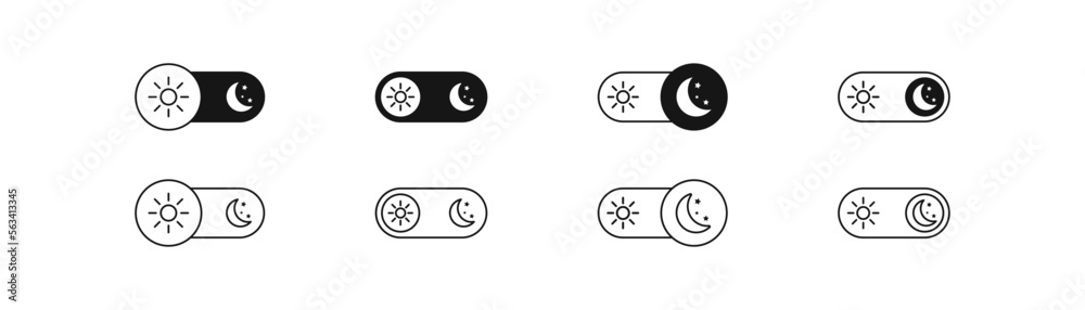 Day, night switch icon. Dark or light mode symbol. Toggle button signs ...