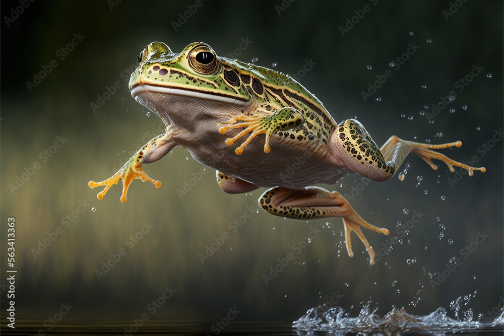 Jumping frog, created with Generative AI technology Stock Illustration ...