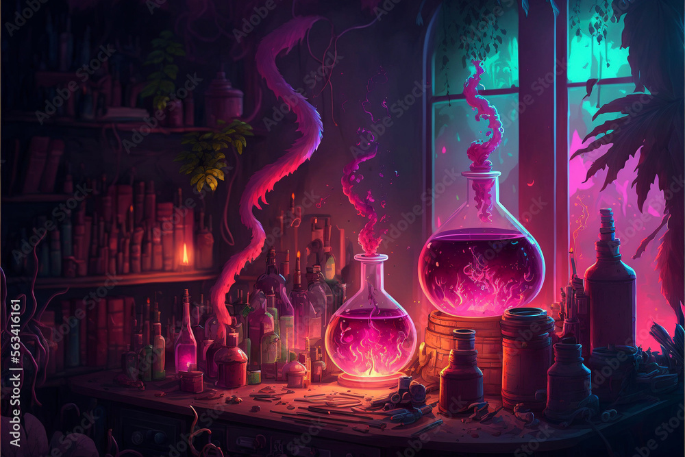 Fantasy Pink Love Magic Potions in an Alchemy or Chemistry Lab ...