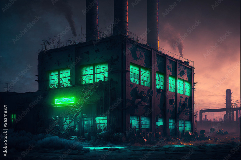 Abandoned Factory Exterior At Night