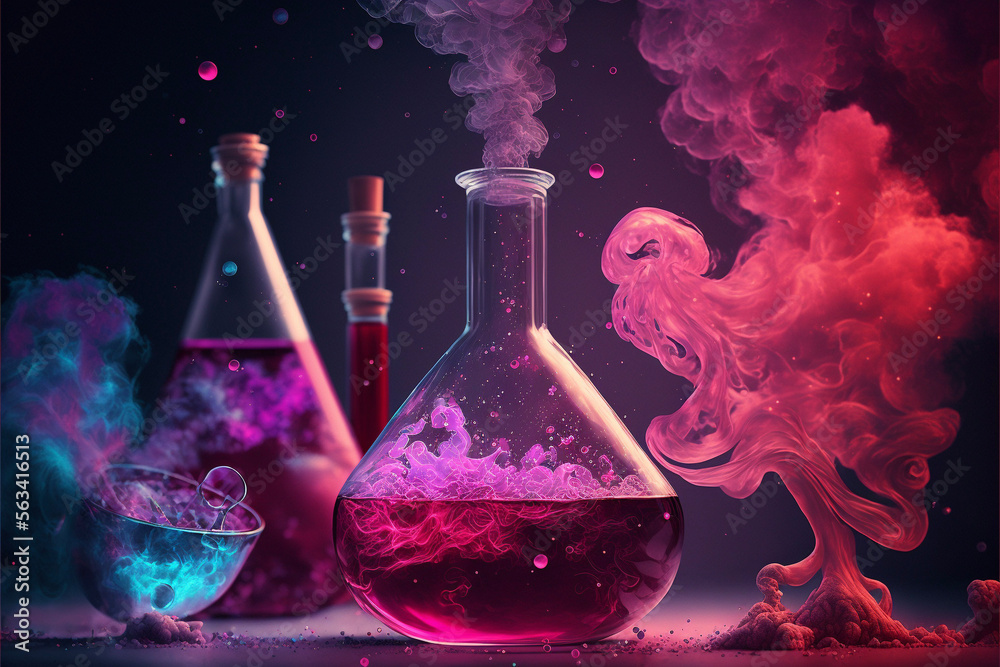 Pink and Red Magic Love Potions in a Chemistry or Alchemy Lab with Pink ...