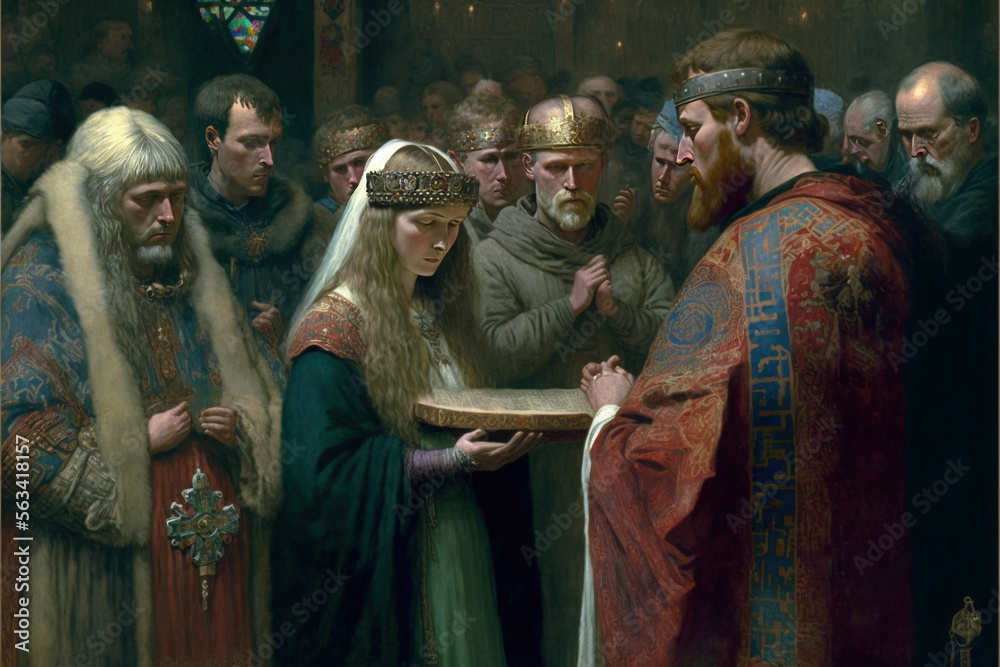 Medieval Christian ceremony inside of a church. Anglo-Saxon Religious ...