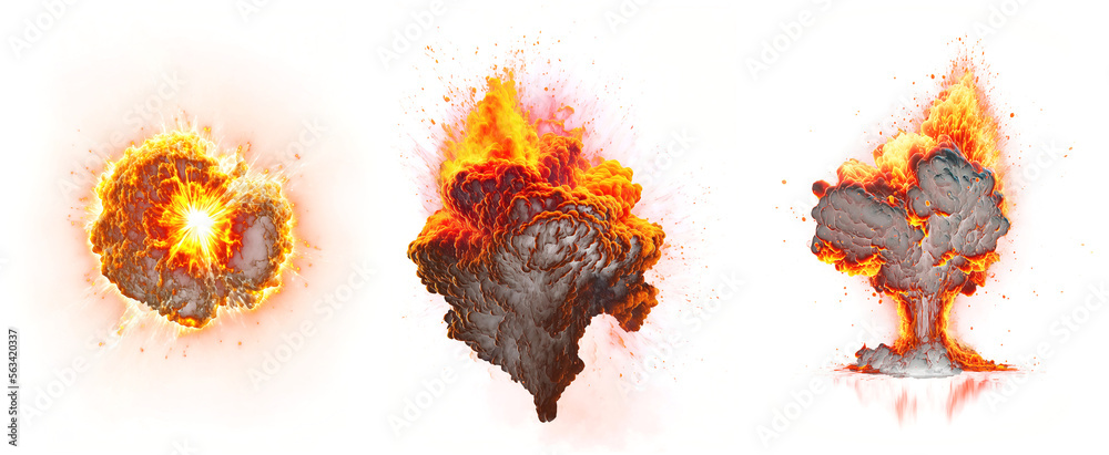 Explosions set PNG. Realistic fiery explosion collection with sparks ...