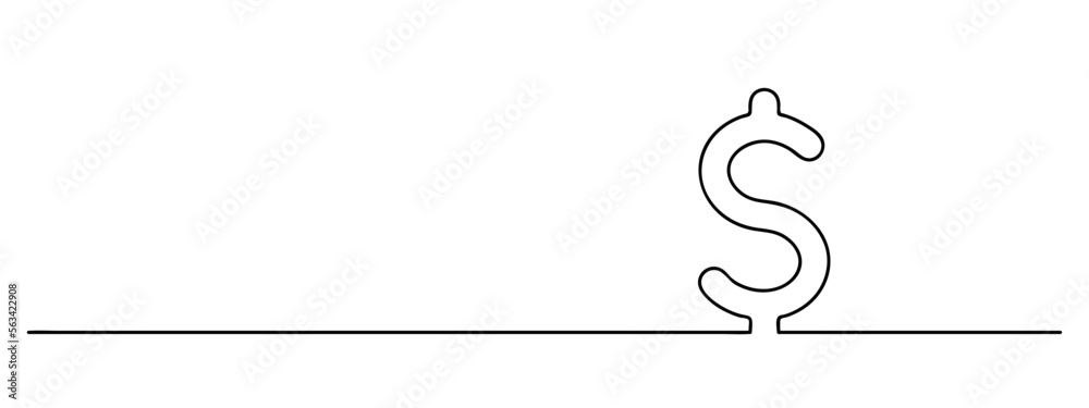 dollar sign continuous one line drawing, american currency lineart ...