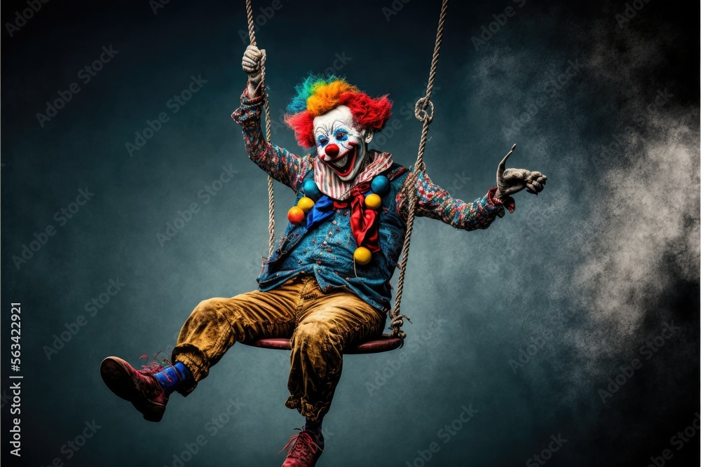Circus in a clown make a swing in the air, ai art Stock Illustration ...