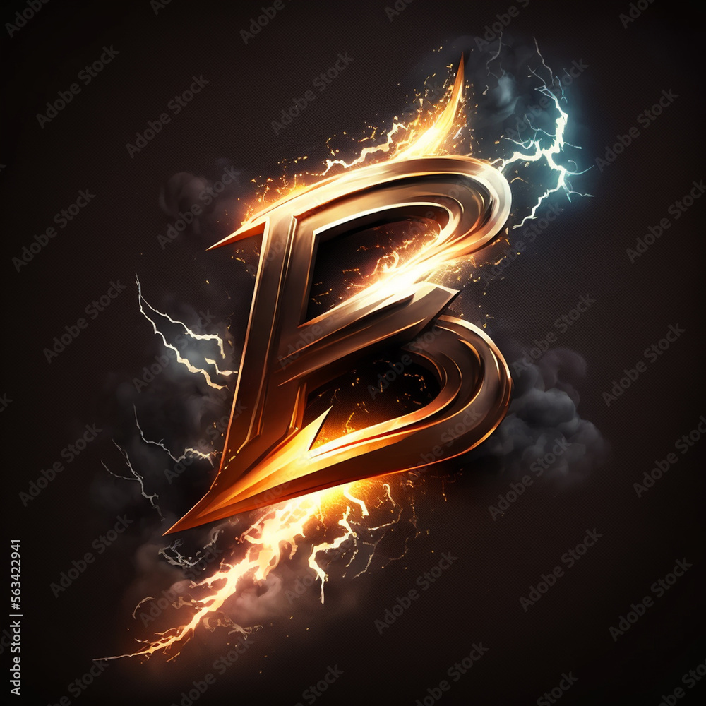 B letter design with lighting thunderbolt. Electric bolt letter created ...