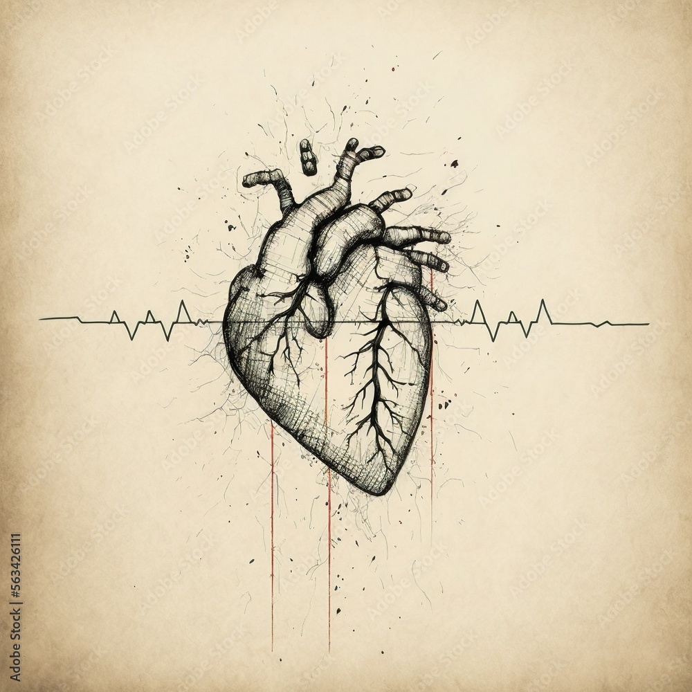 Hand drawn anatomically shaped heart illustration Stock Illustration ...