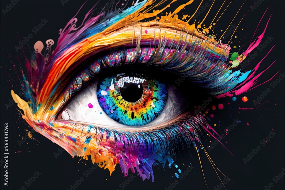 abstract human eye with a rainbow iris in a mix of rainbow colors. generative AI Stock ...
