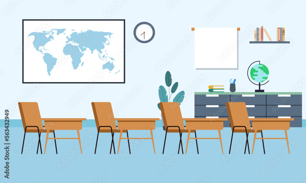 Classroom interior, empty school classroom. School Education background ...