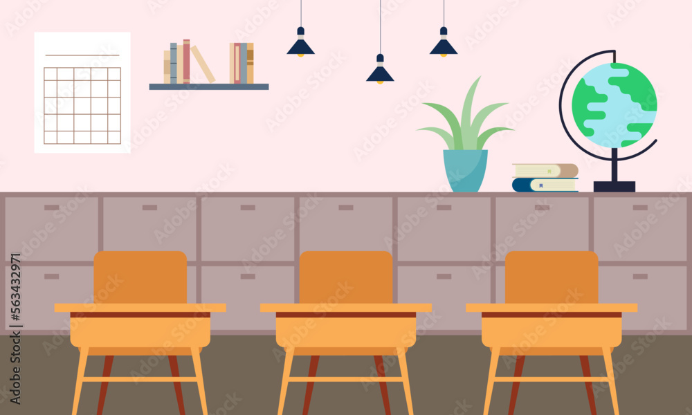 Classroom interior, empty school classroom. School Education background ...