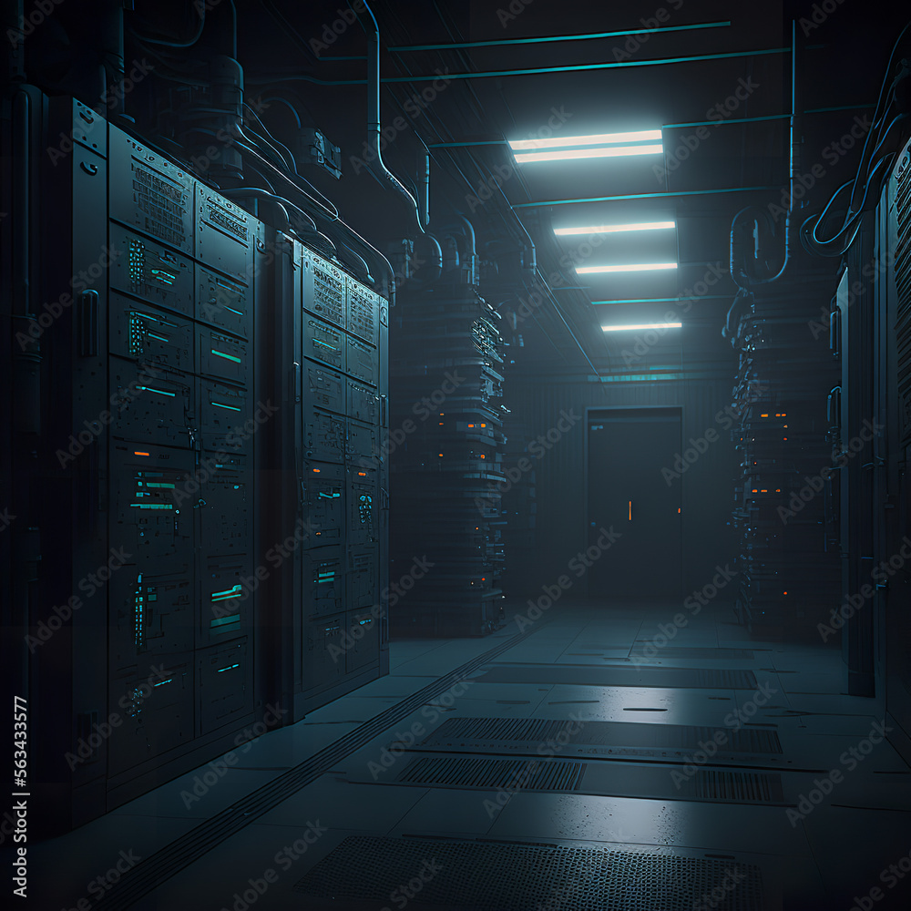 IT data center infrastructure in dark theme created with generative AI ...