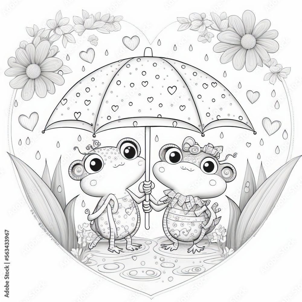 Cute frog, coloring book page, digital art Stock Illustration | Adobe Stock