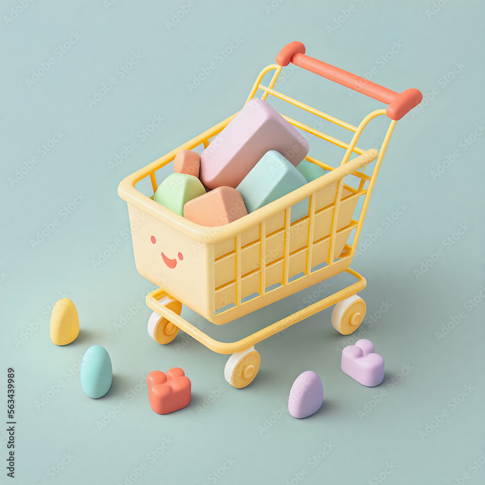 Cute & whimsical 3D shopping cart icon character perfect for e-commerce ...