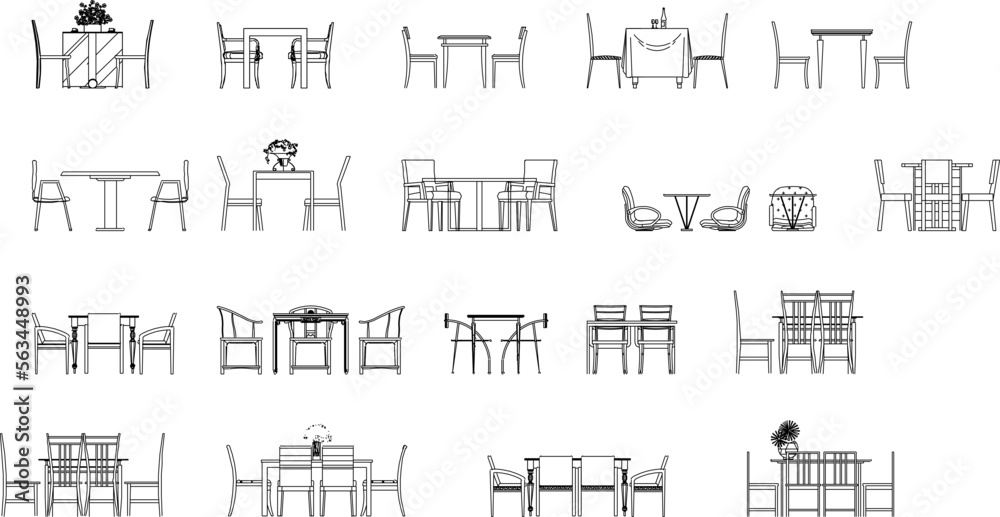 set of silhouettes vector sketch illustration of black and white dining ...