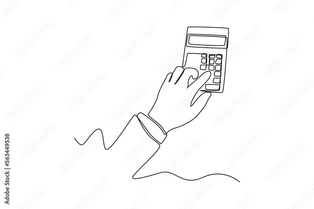 Continuous one line drawing hand using calculator. Budget planner ...