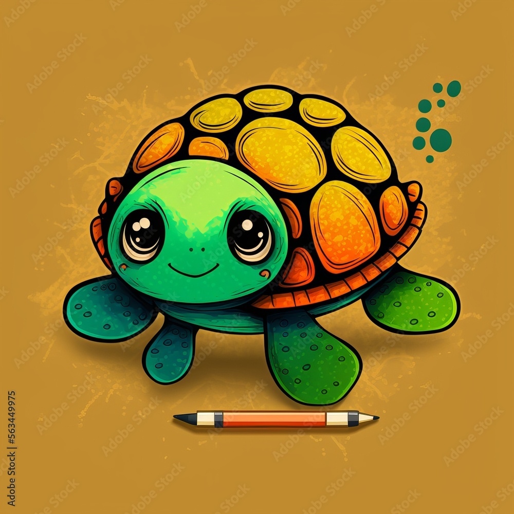 Cute turtle hand drawn by kid (generative AI) Stock Illustration ...