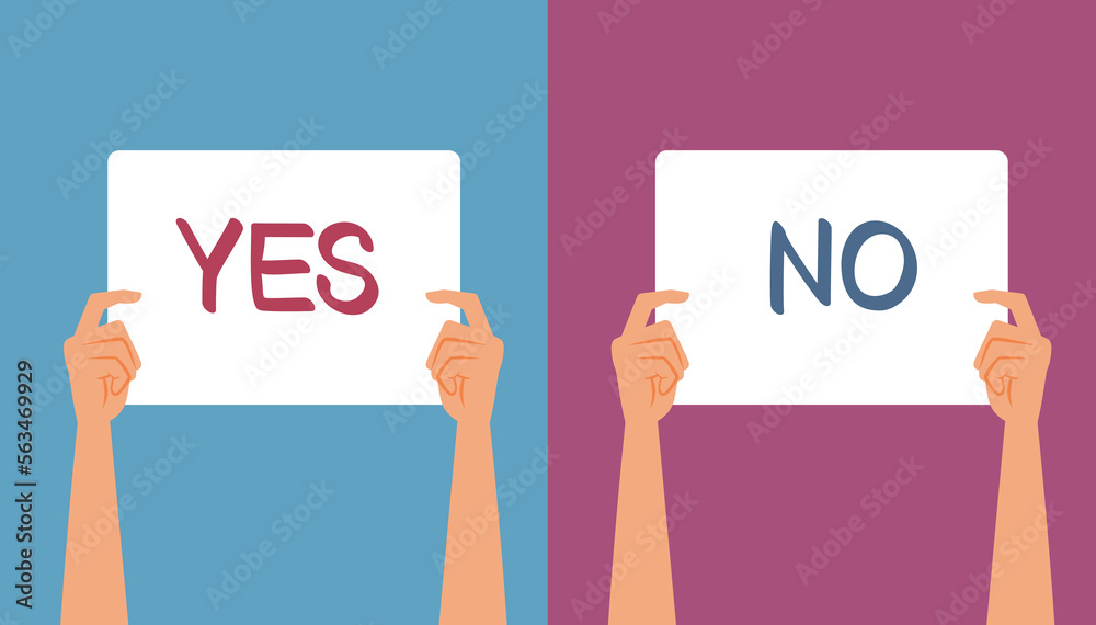 Vecteur Stock Hand Holding a Yes or No Protest Sign Vector Cartoon ...