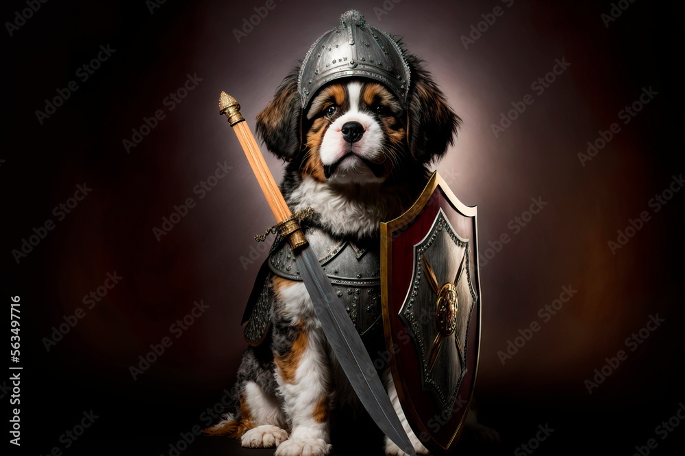 Dog character concept with shield and sword in ancient ages Generative ...