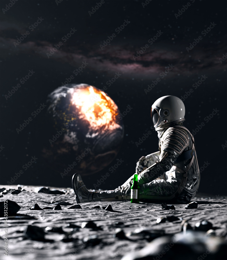 Astronaut drinking beer on the moon. astronaut lying on the moon ...