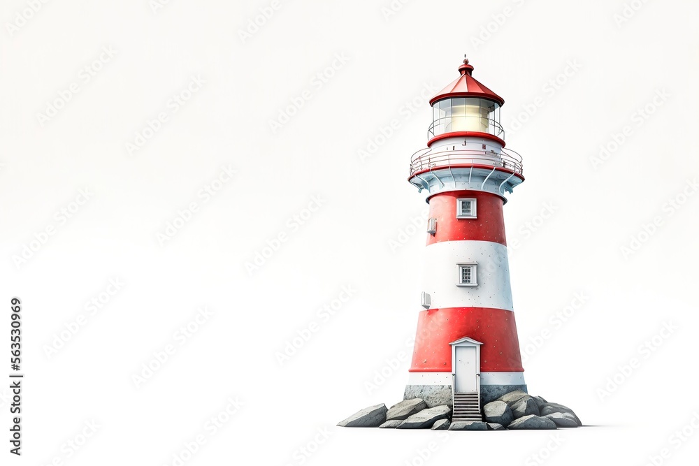 Red Lighthouse Isolated. 3D rendering. sea lighthouse for navigation ...