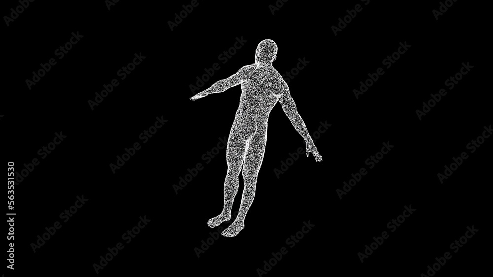 3d Man Body Model Consisting Of Particles And Dots Rotates 3 Axes 60 Fps Science Concept