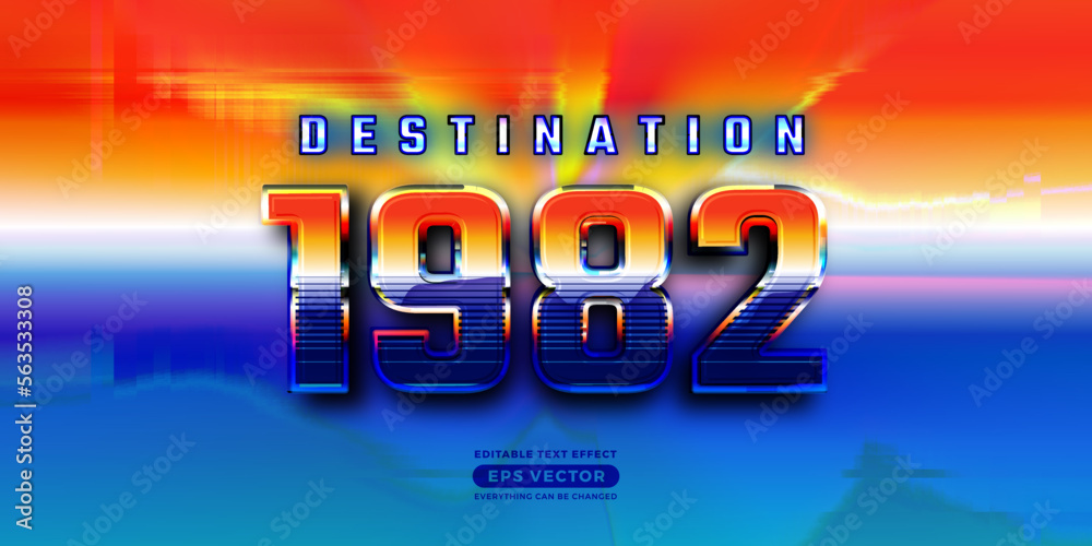 Destination 1982 editable text style effect in retro look design with ...