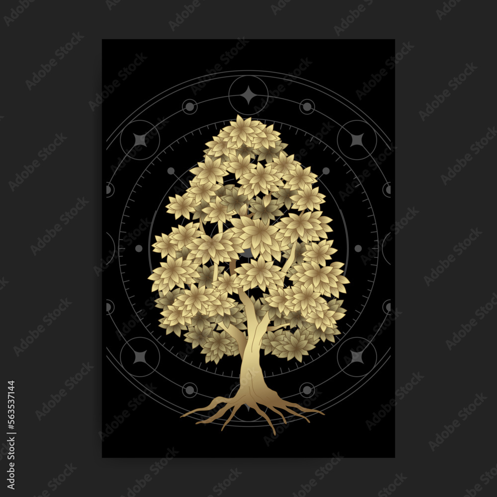 Mystical golden tree with sacred geometry Stock Vector | Adobe Stock