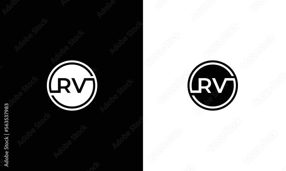 Initial letter RV logo template with modern circle line art symbol in ...