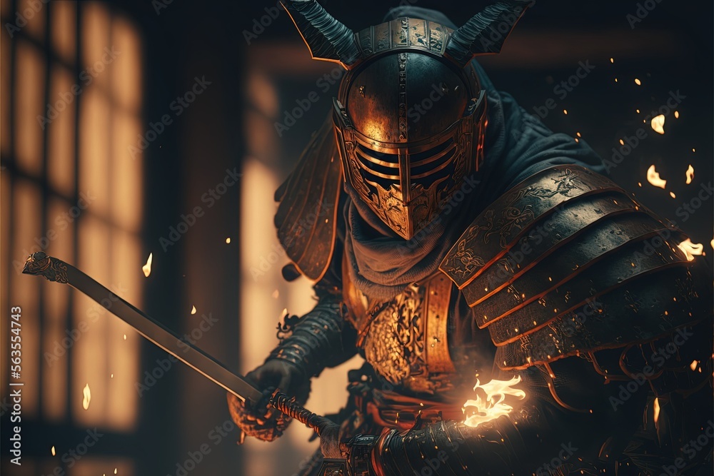 Warrior samurai in heavy armour. Ronin samurai fantasy character ...