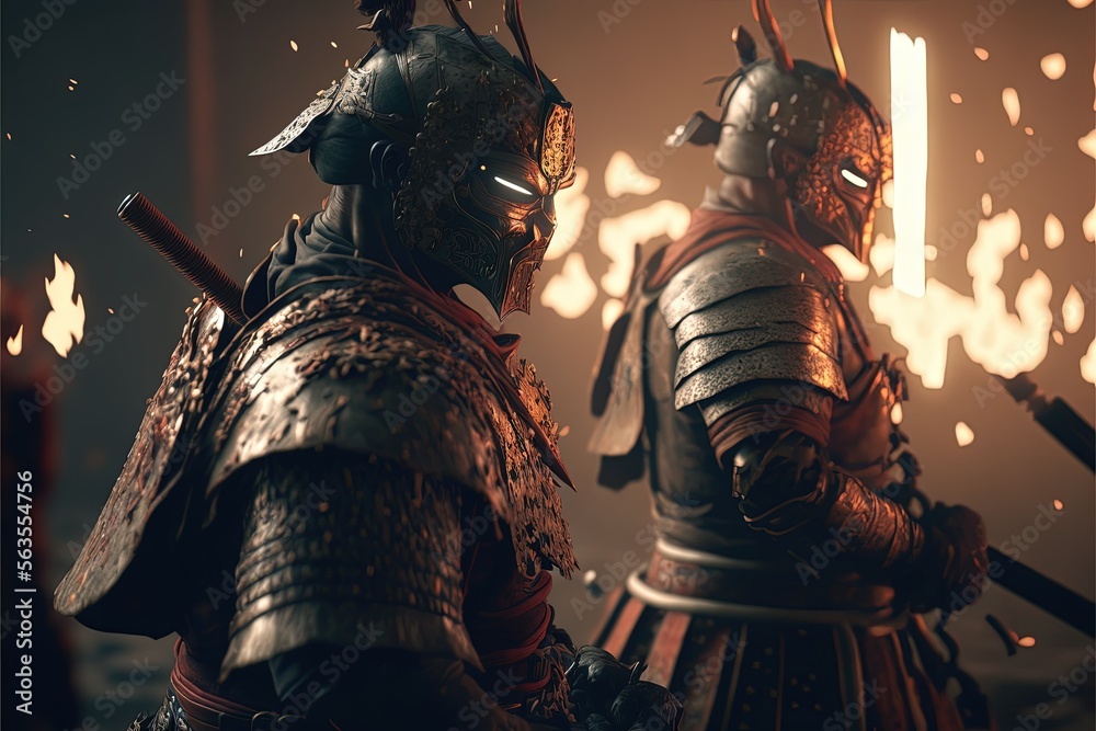 Warrior samurai in heavy armour. Ronin samurai fantasy character ...