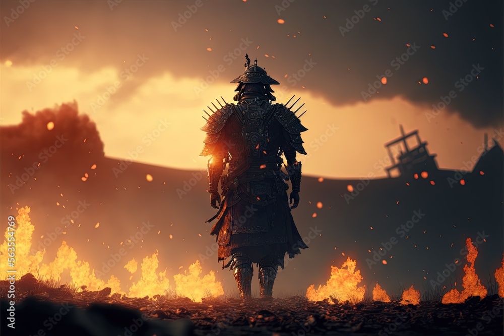 Warrior samurai in heavy armour. Ronin samurai fantasy character ...