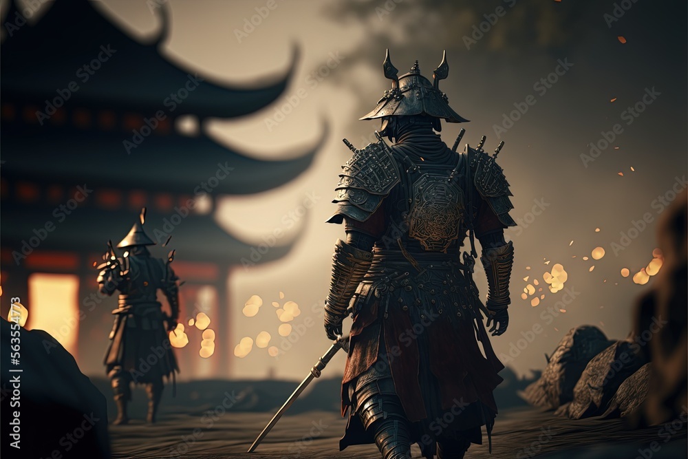 Warrior samurai in heavy armour. Ronin samurai fantasy character ...