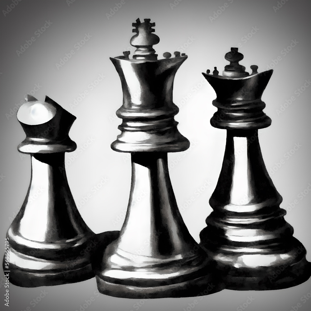 Chess drawing. Chessboard. Chess figures photo. Various black and white ...