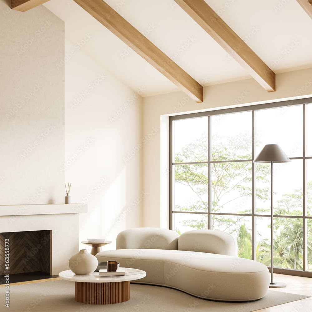 Corner view on bright living room interior with sofa Stock Illustration ...