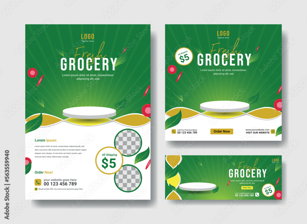 Fresh grocery flyer design template. social media post, flyer, facebook ...