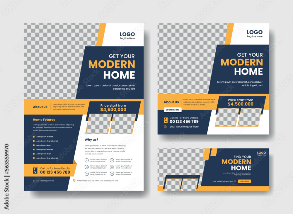 Real estate flyer design template. Social media post, flyer, facebook ...