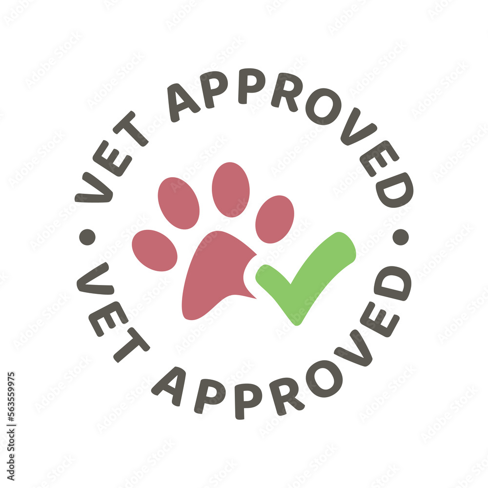 Vet approved vector sticker stamp. Veterinarian ok with checkmark and ...