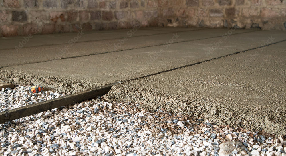Concrete works on construction site. Concreting floors Stock Photo ...